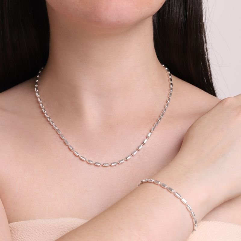 Styllus Semijoias - Colar Banho de Prata Tubinhos Ovais Frisados (45cm)